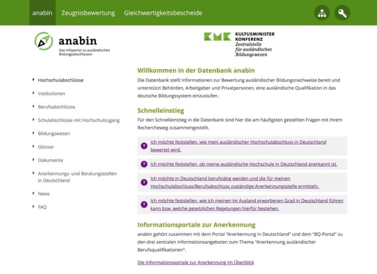 Guide to navigate the anabin information portal | German Educare