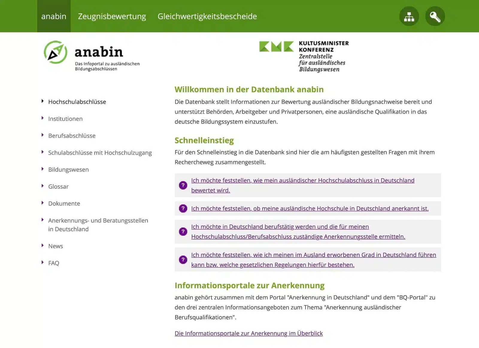 Guide to navigate the anabin information portal – German Educare
